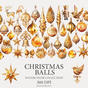 Gold Christmas Ornaments Clipart Bundle, Christmas Balls PNG, Ornaments ...