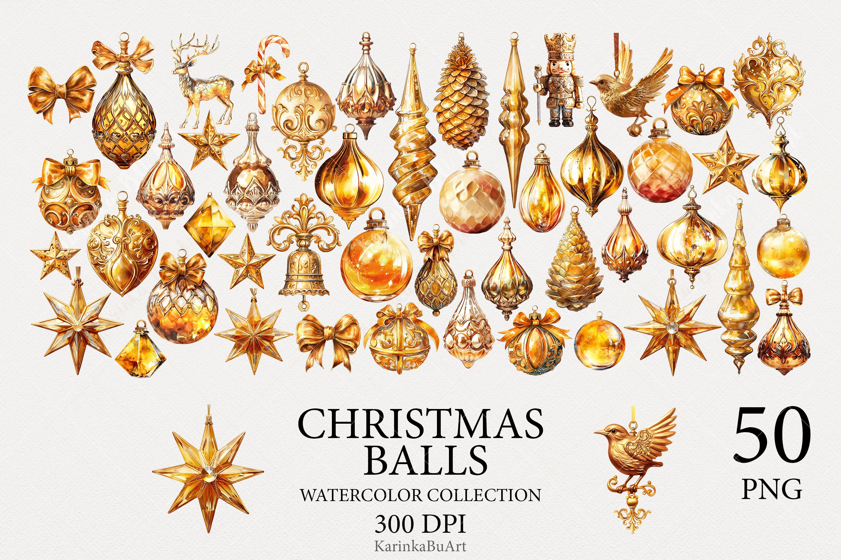 Gold Christmas Ornaments Clipart Bundle, Christmas Balls PNG, Ornaments ...