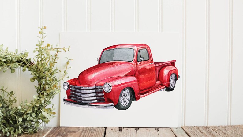 Red Pickup Truck Watercolor Clipart Farmhouse Decor Red Truck | Etsy