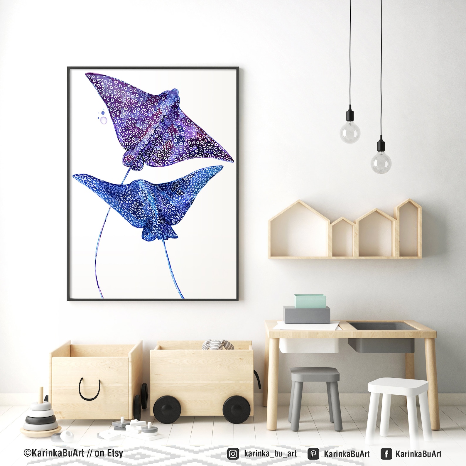 Manta Ray Art. Spotted Eagle Ray Watercolor Print Wall Decor Watercolor ...