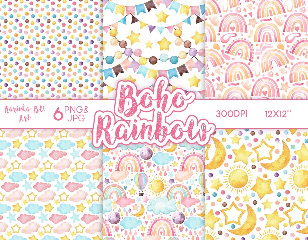 Scrapbook Paper. Pink Rainbow Png Watercolor Clipart Baby Shower Cute ...