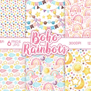 Scrapbook Paper. Pink Rainbow Png Watercolor Clipart Baby Shower Cute ...