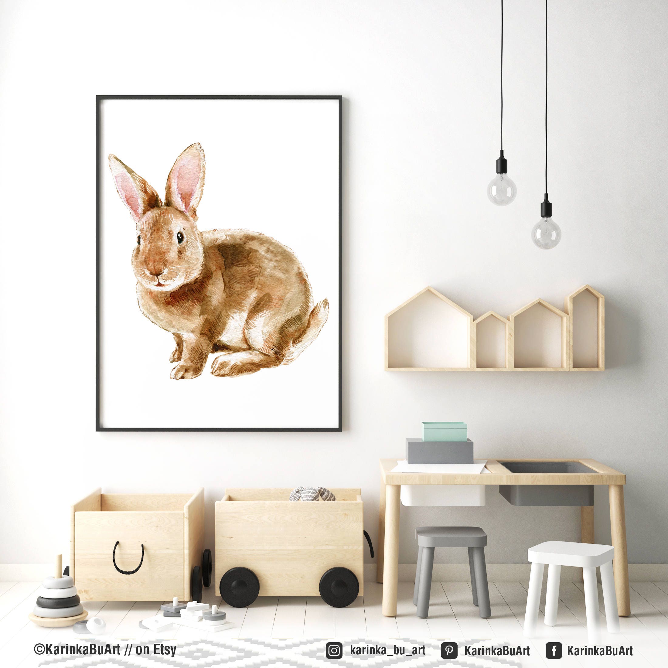 Easter Bunny Nursery Art Poster Wall Decor Bedroom Wall Art | Etsy