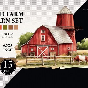 Red Barn Farmhouse Watercolor Clipart Set Rustic Modern Cottagecore ...