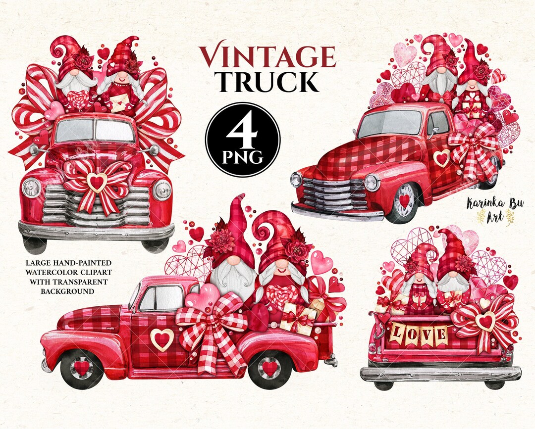 Valentine Gnome Couple Clipart Valentines Day Truck. Sublimation ...