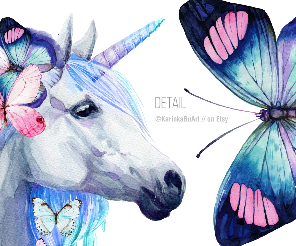 Butterfly Painting Watercolor Unicorn Clipart Butterfly Poster - Etsy