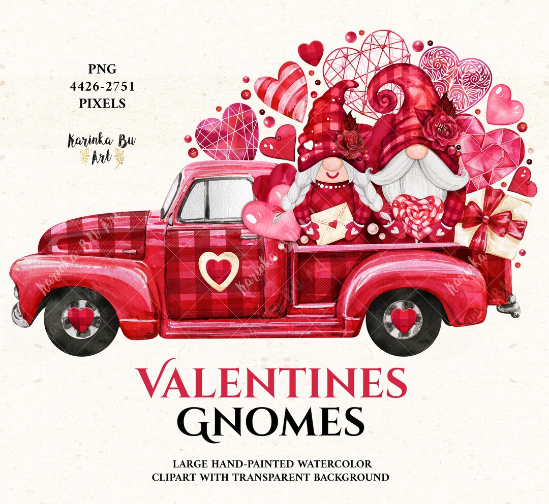 Valentine Gnome Couple Clipart Valentines Day Truck. Sublimation ...