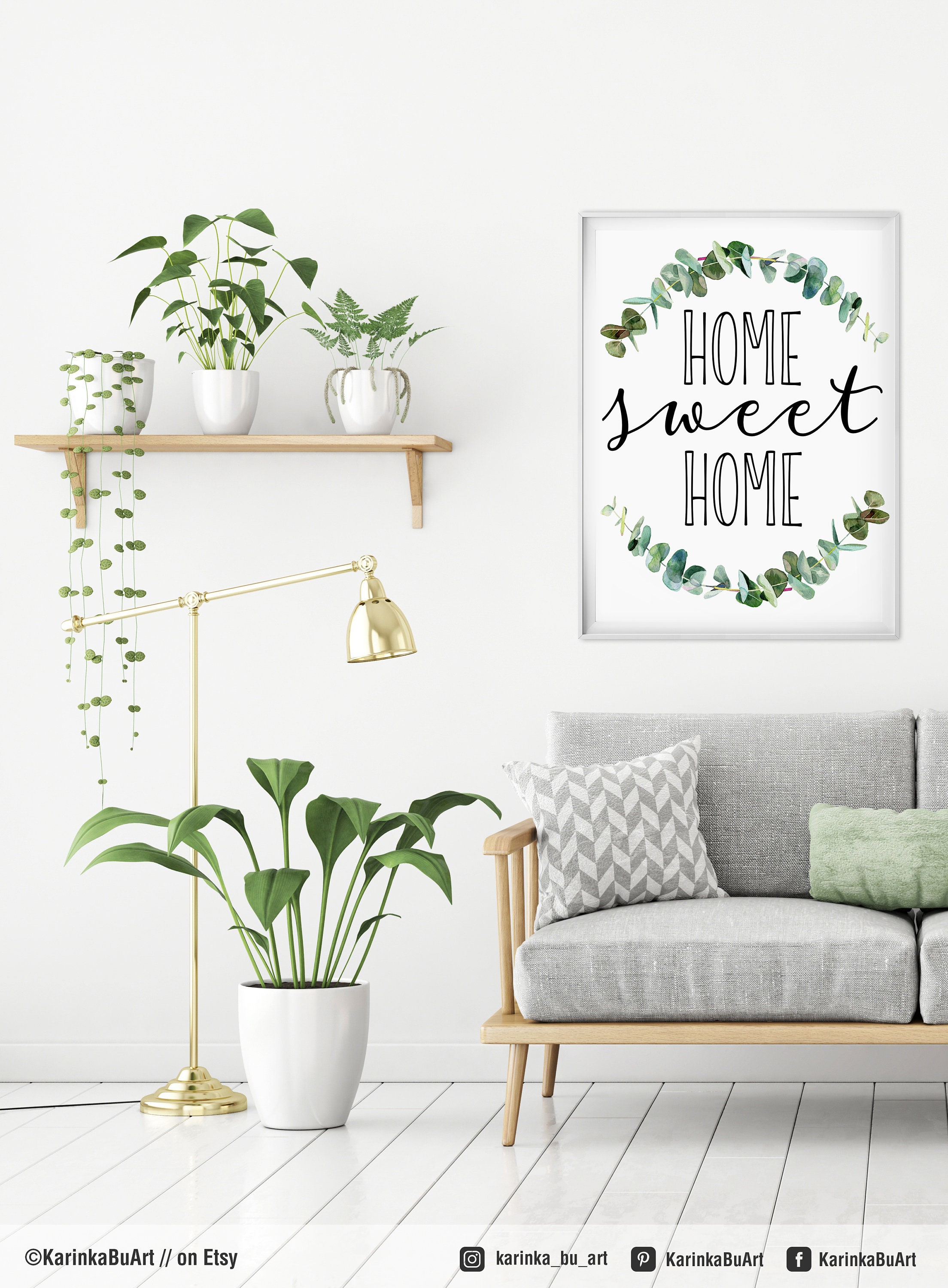 Eucalyptus Print Home Sweet Home Poster Entryway Decor | Etsy