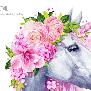 Watercolor Unicorn Clipart the Last Unicorn Wall Decal Floral Clipart ...