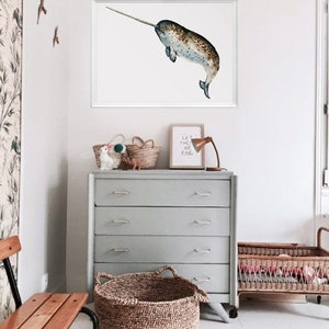 Narwhal Poster Watercolor Print Art Print Arctic Whale Print Beach ...