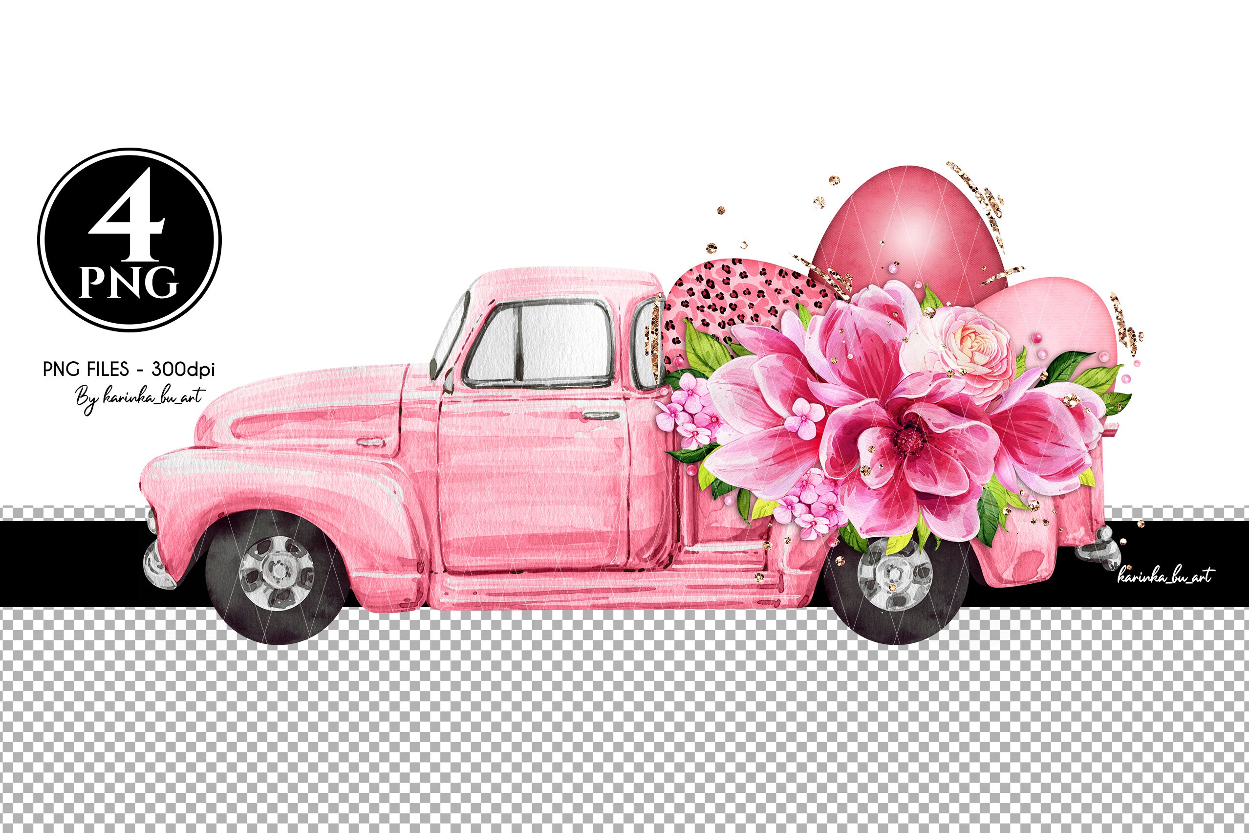Watercolor Easter Clipart Pink Leopard Print Truck PNG Sublimation ...