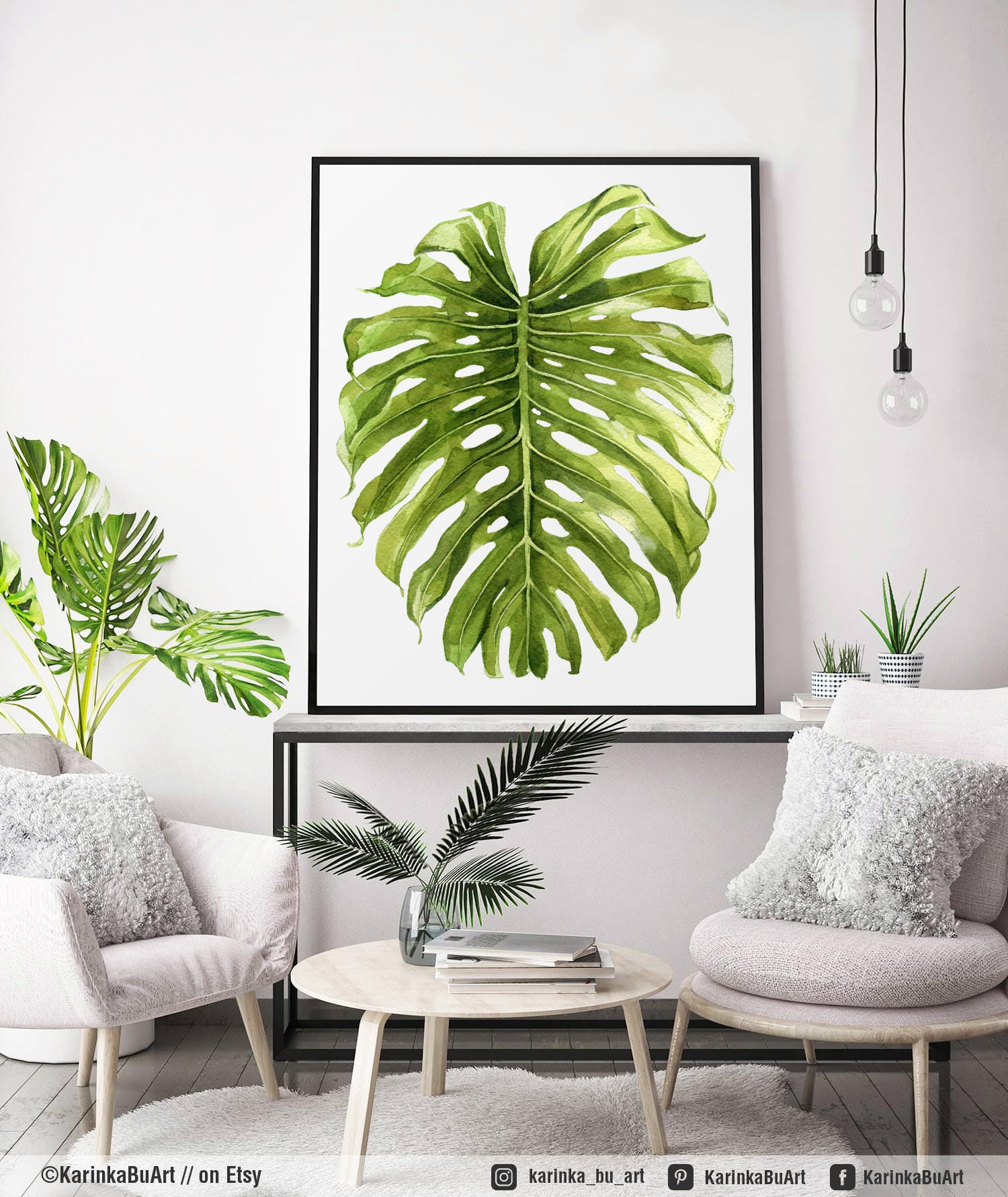 Monstera Wall Art Watercolor Painting Monstera Print Tropical | Etsy