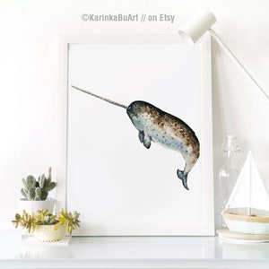 Narwhal Poster Watercolor Print Art Print Arctic Whale Print Beach ...