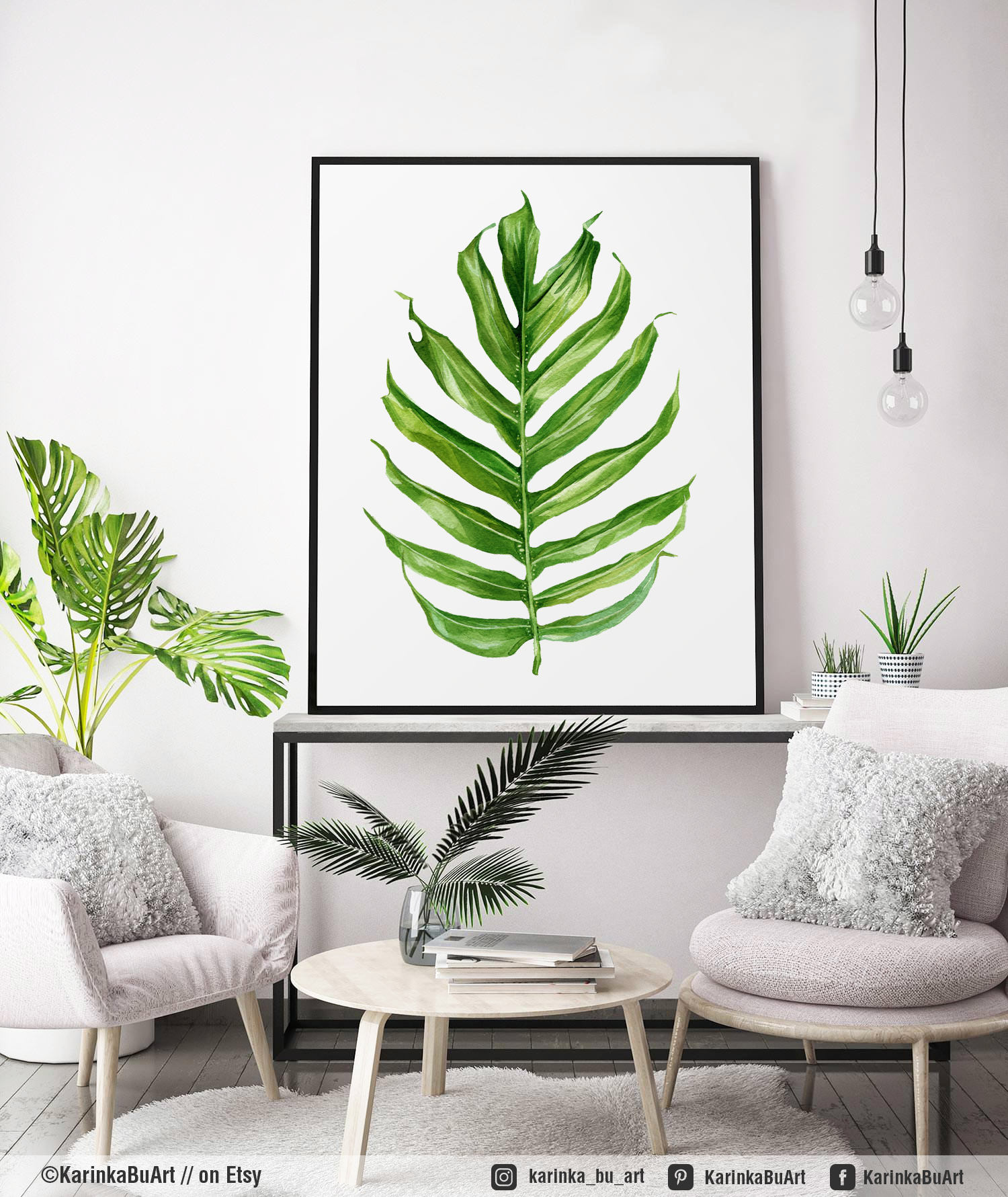 Palm leaf print Watercolor Painting Poster . Home decor | Etsy