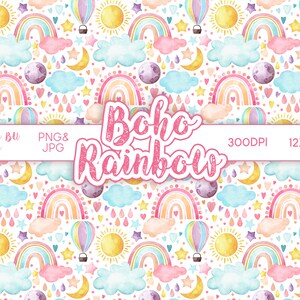 Scrapbook Paper. Pink Rainbow Png Watercolor Clipart Baby Shower Cute ...