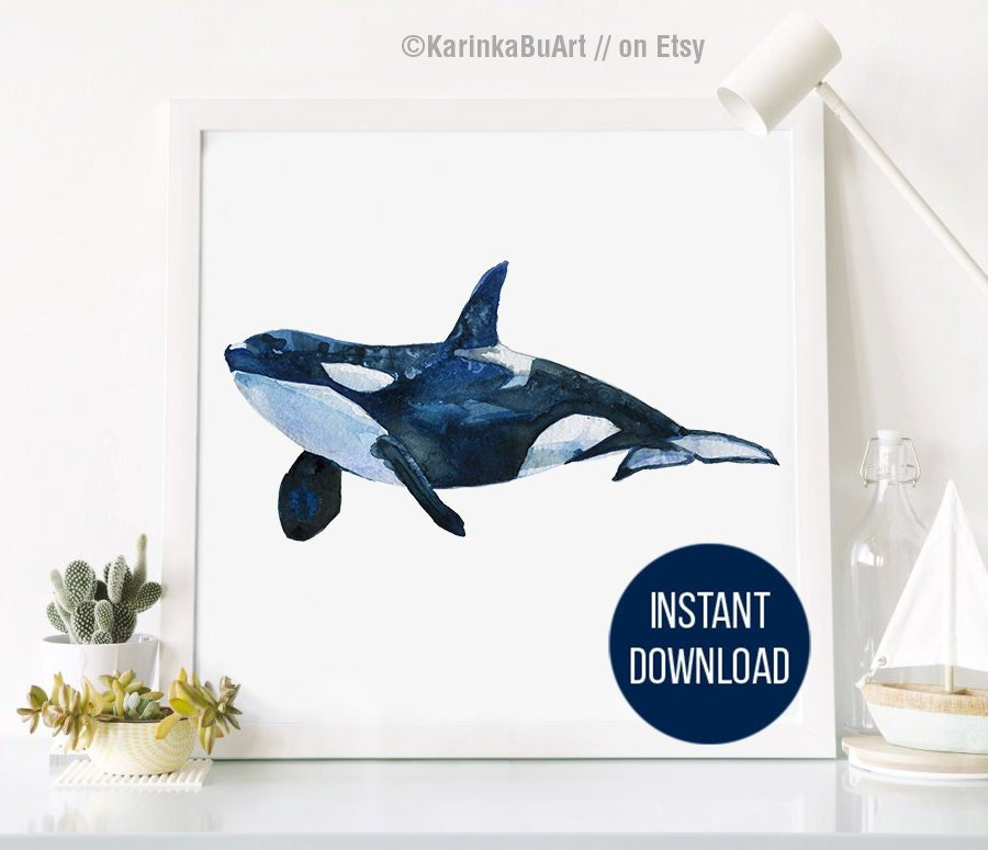 Orca painting Killer whale print Watercolor print Poster Sea | Etsy