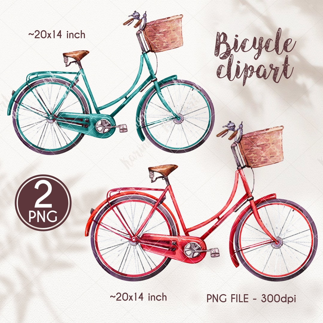 Hand Painted Bicycle Red 2 Watercolor Bicycles Clipart Baby Shower Cute ...