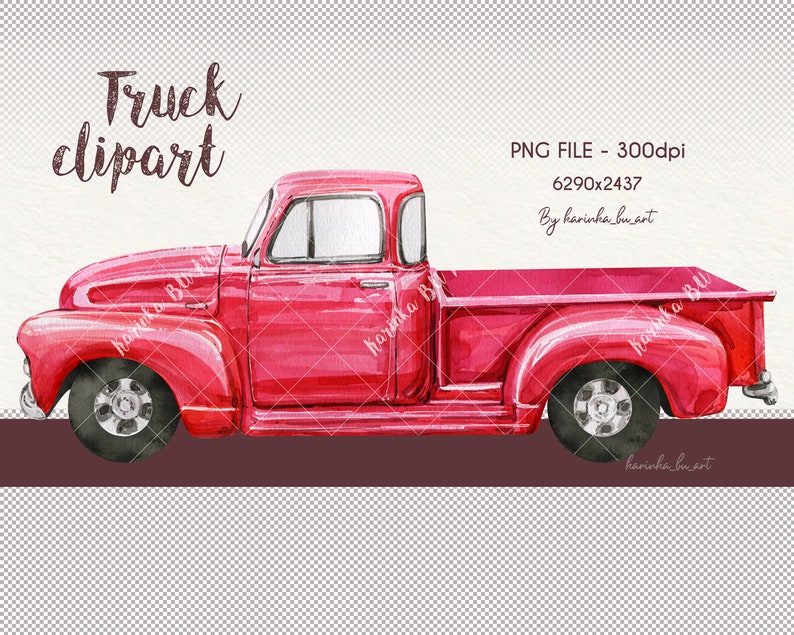 Vintage Red Pickup Truck Watercolor Clipart Sublimation | Etsy