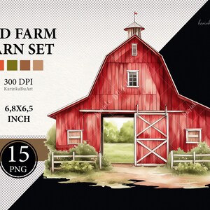 Red Barn Farmhouse Watercolor Clipart Set Rustic Modern Cottagecore ...