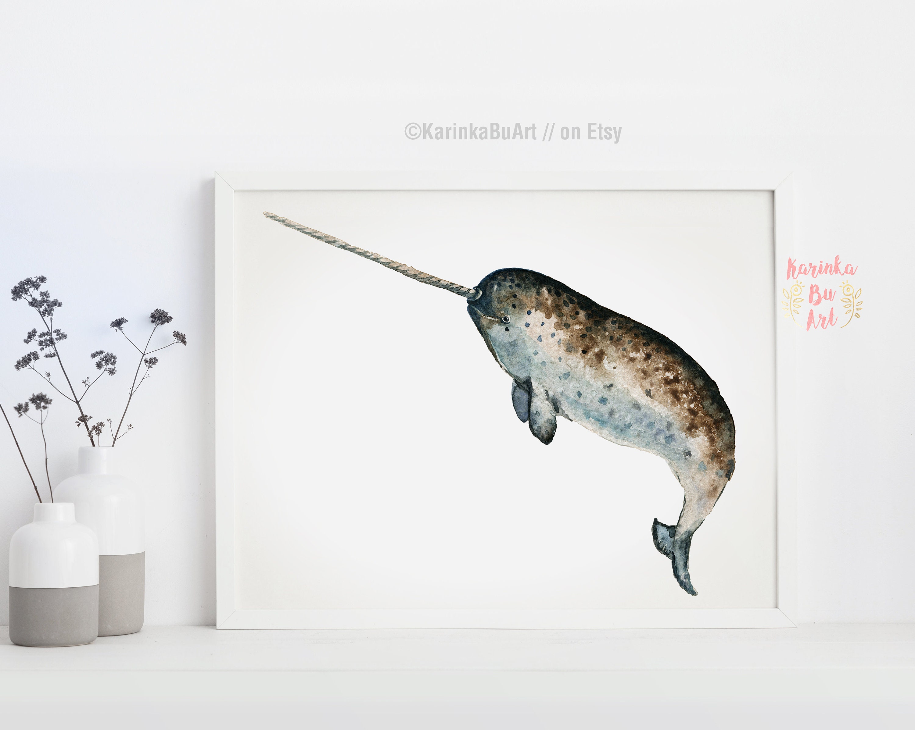 Narwhal poster Watercolor print Art Print Arctic whale print | Etsy