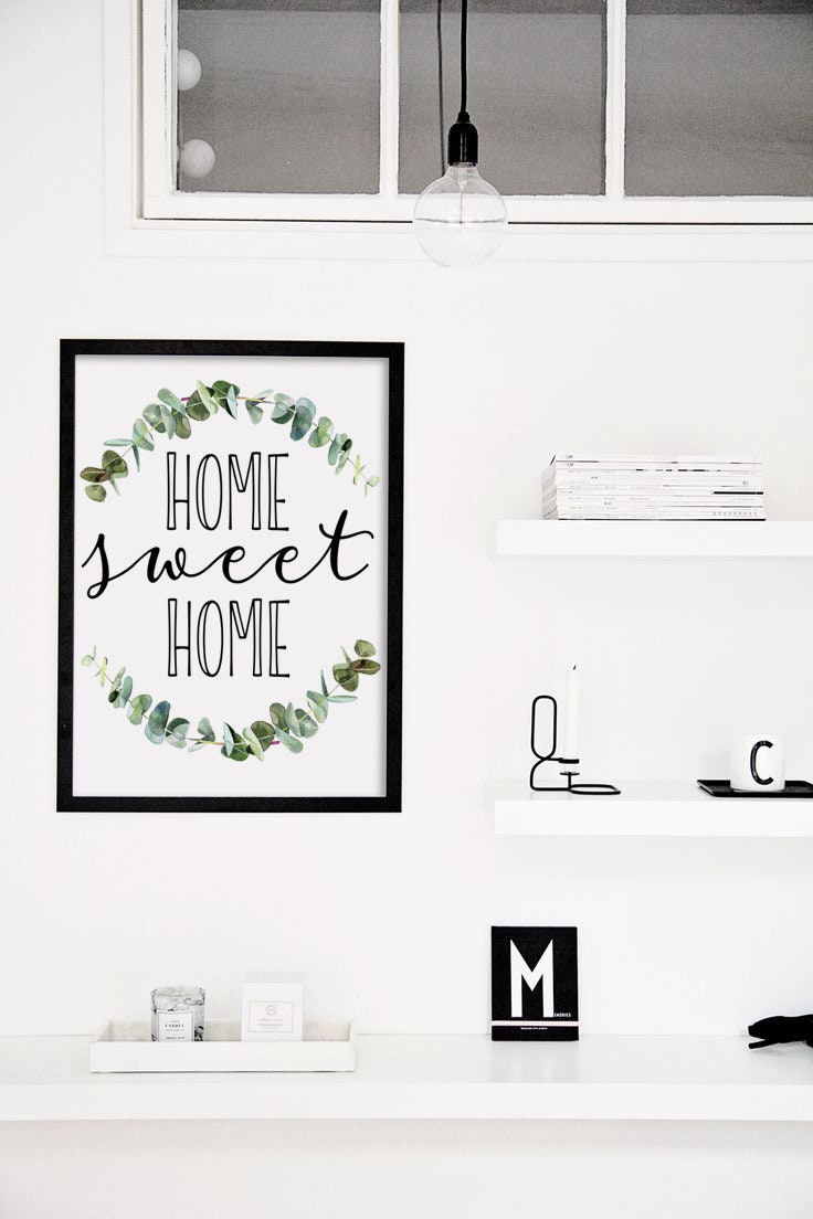 Eucalyptus Print Home Sweet Home Poster Entryway Decor | Etsy