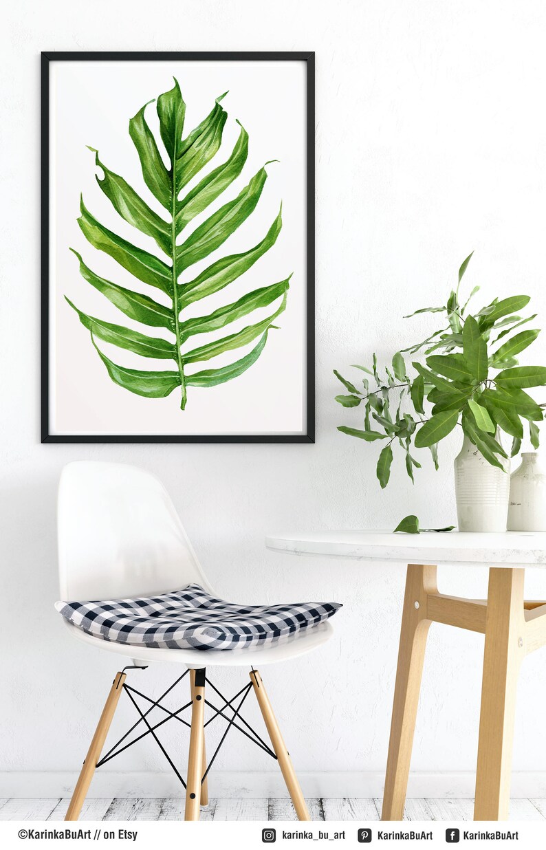 Palm leaf print Watercolor Painting Poster . Home decor | Etsy