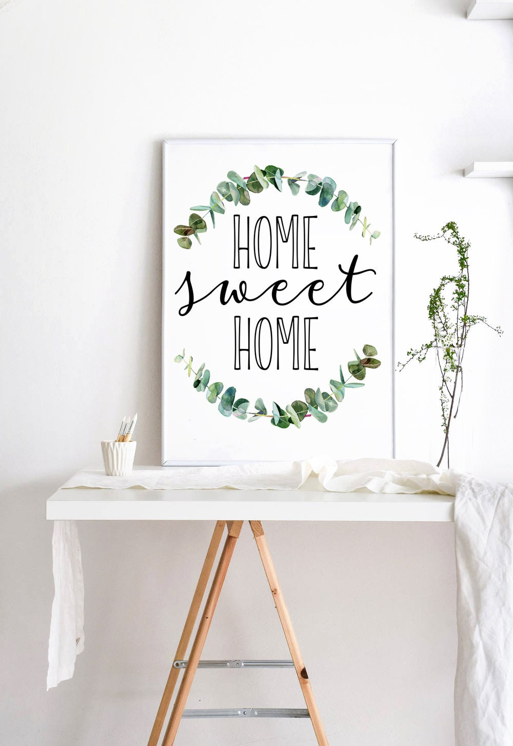 Eucalyptus Print Home Sweet Home Poster Entryway Decor | Etsy