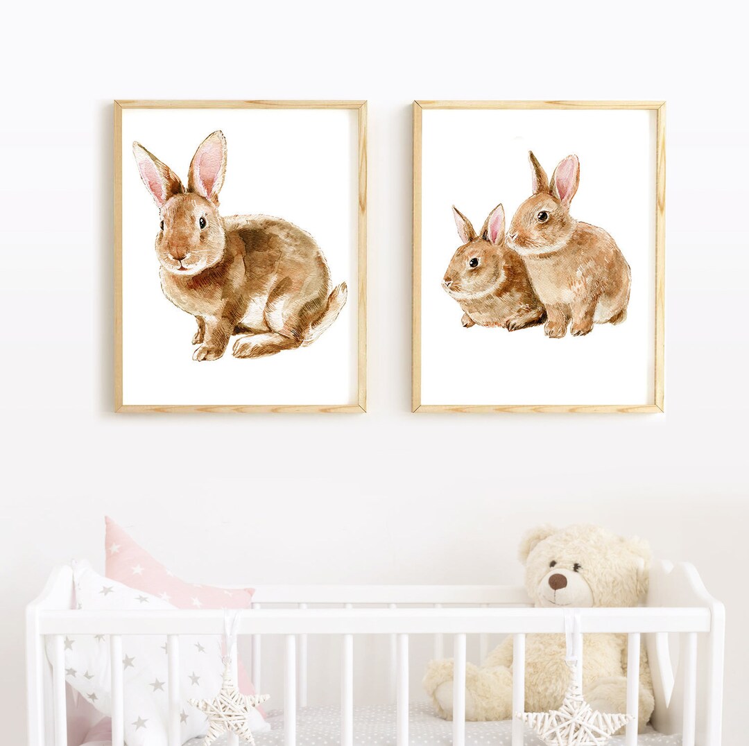 Watercolor Print Bunny Painting Print Set of 2. Easter Bunny. - Etsy