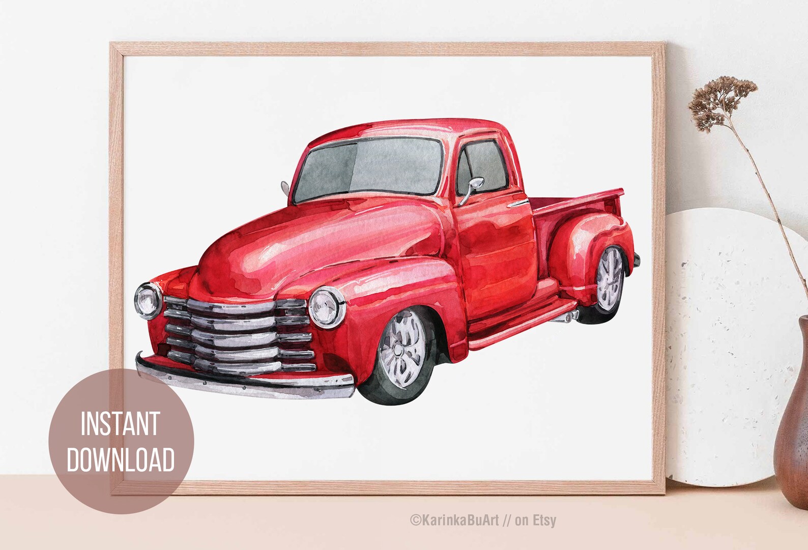 Vintage Red Pickup Truck Watercolor Clipart Sublimation | Etsy