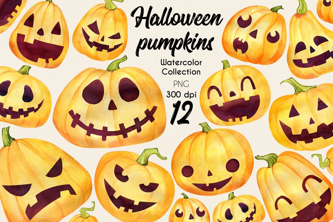 Watercolor Halloween Clipart Halloween Decor Pumpkin PNG Halloween ...