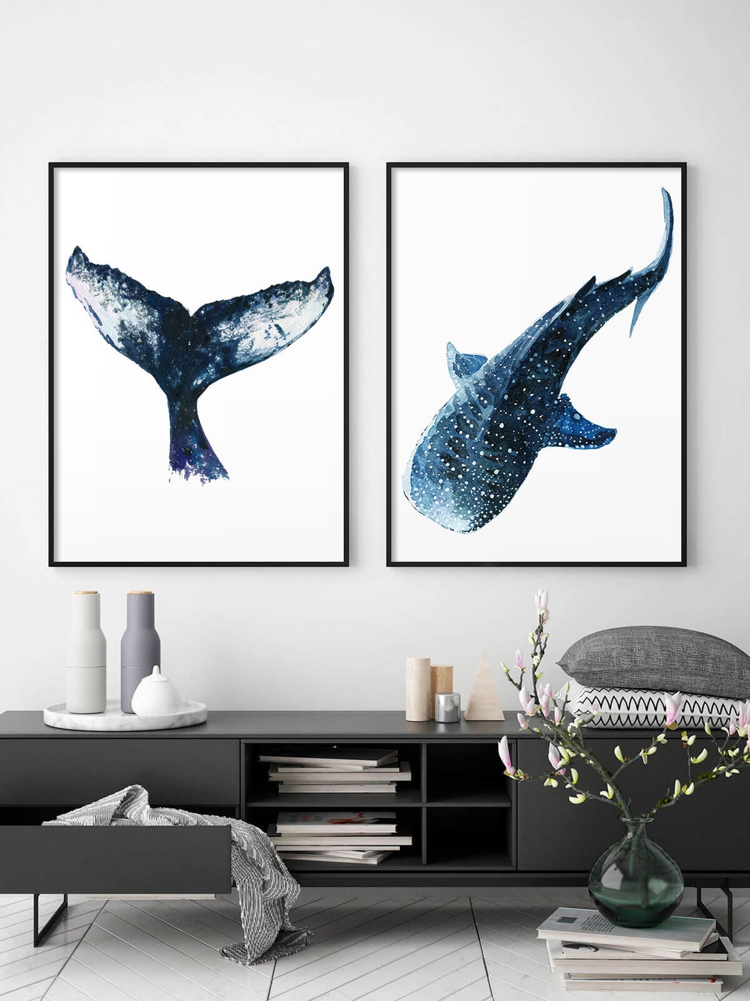 Gallery Wall Set Whale Print Whale Shark Print Whale Art Whale Tail ...