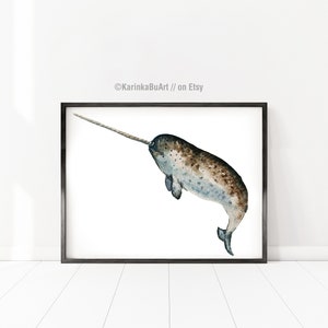 Narwhal Poster Watercolor Print Art Print Arctic Whale Print Beach ...