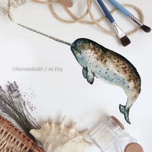Narwhal Poster Watercolor Print Art Print Arctic Whale Print Beach ...