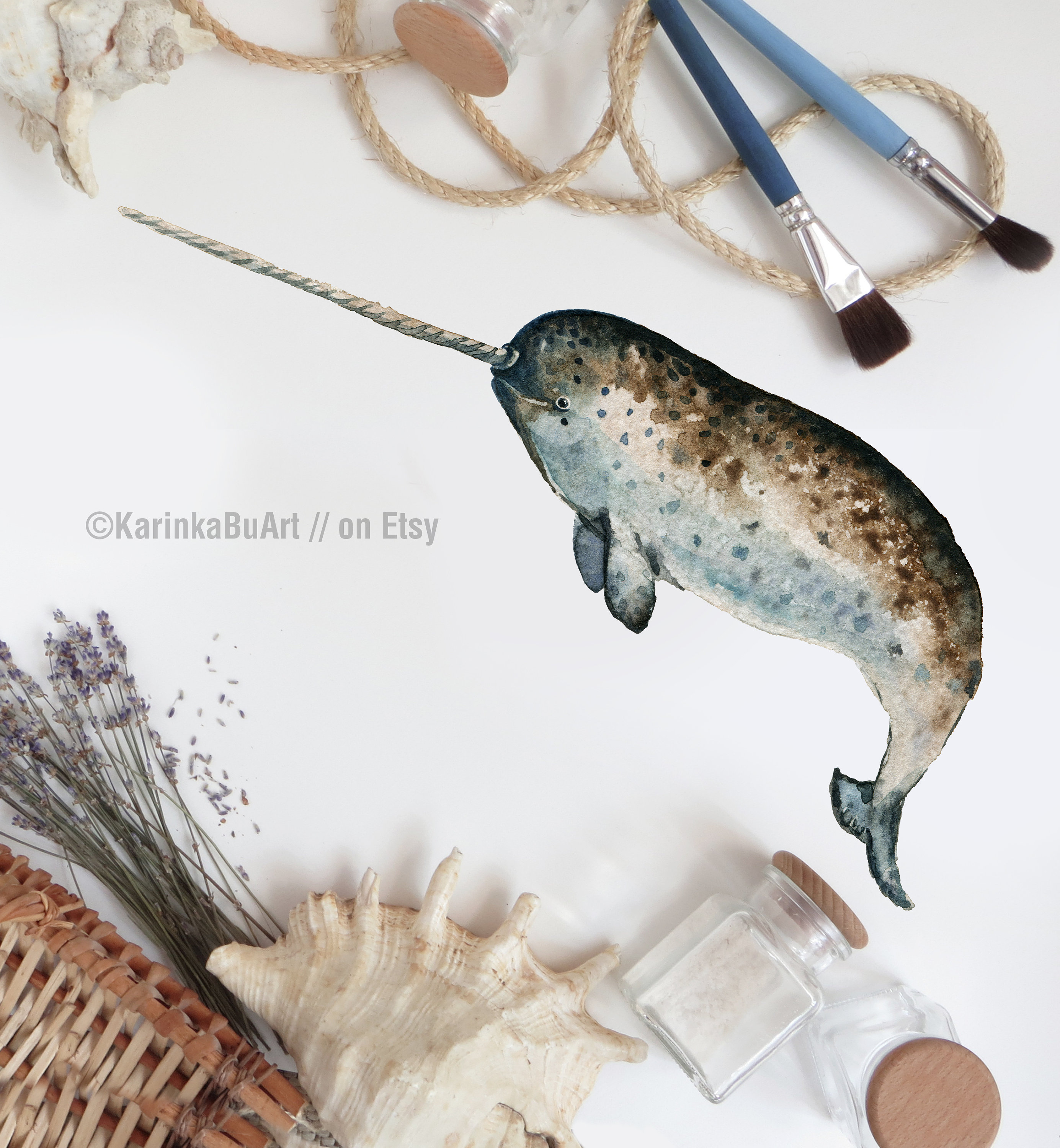 Narwhal poster Watercolor print Art Print Arctic whale print | Etsy
