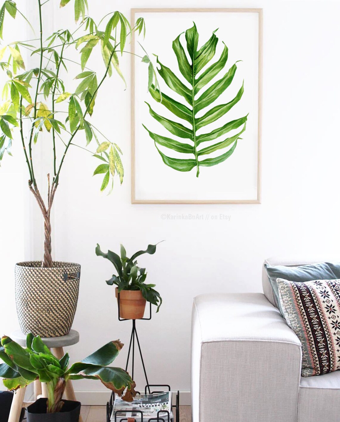 Palm leaf print Watercolor Painting Poster . Home decor | Etsy