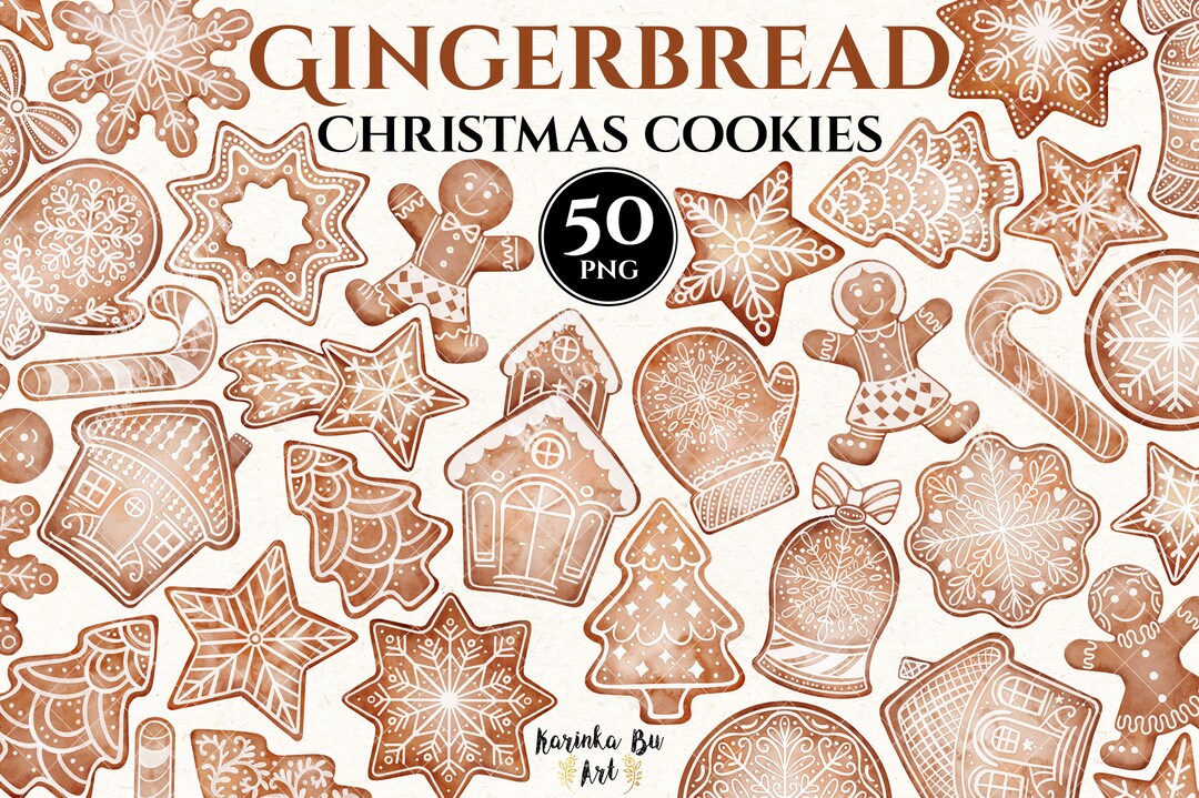 Gingerbread Watercolor Clipart, Christmas Clipart, Cute Gingerbread ...