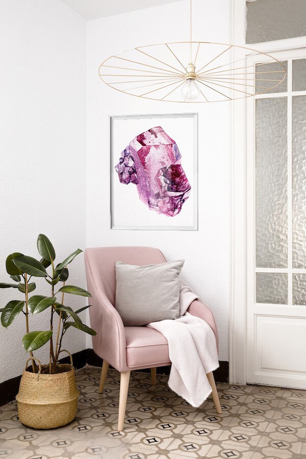 Watercolor Painting Crystal Painted Rocks Mineral Poster Print | Etsy