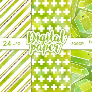 24 Green and Gold Digital Paper. Seamless Pattern Textures. Scrapbook ...