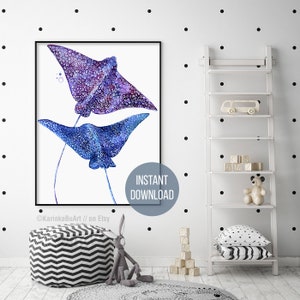 Manta Ray Art. Spotted Eagle Ray Watercolor Print Wall Decor Watercolor ...