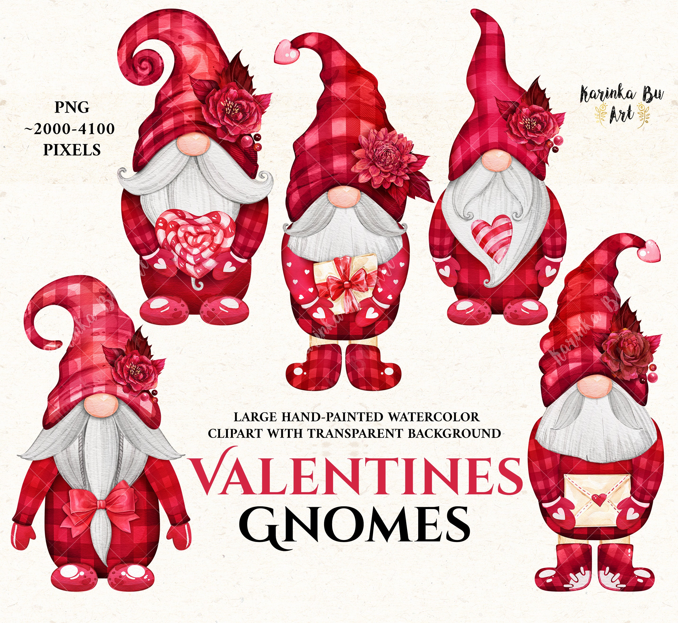 Valentine Gnome Clipart Sublimation Designs. Watercolor Gnomes | Etsy