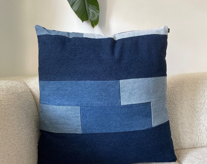 Denim Pillow Cover, Patchwork Denim, Denim Pillow Case 24'' X 24'' - Etsy
