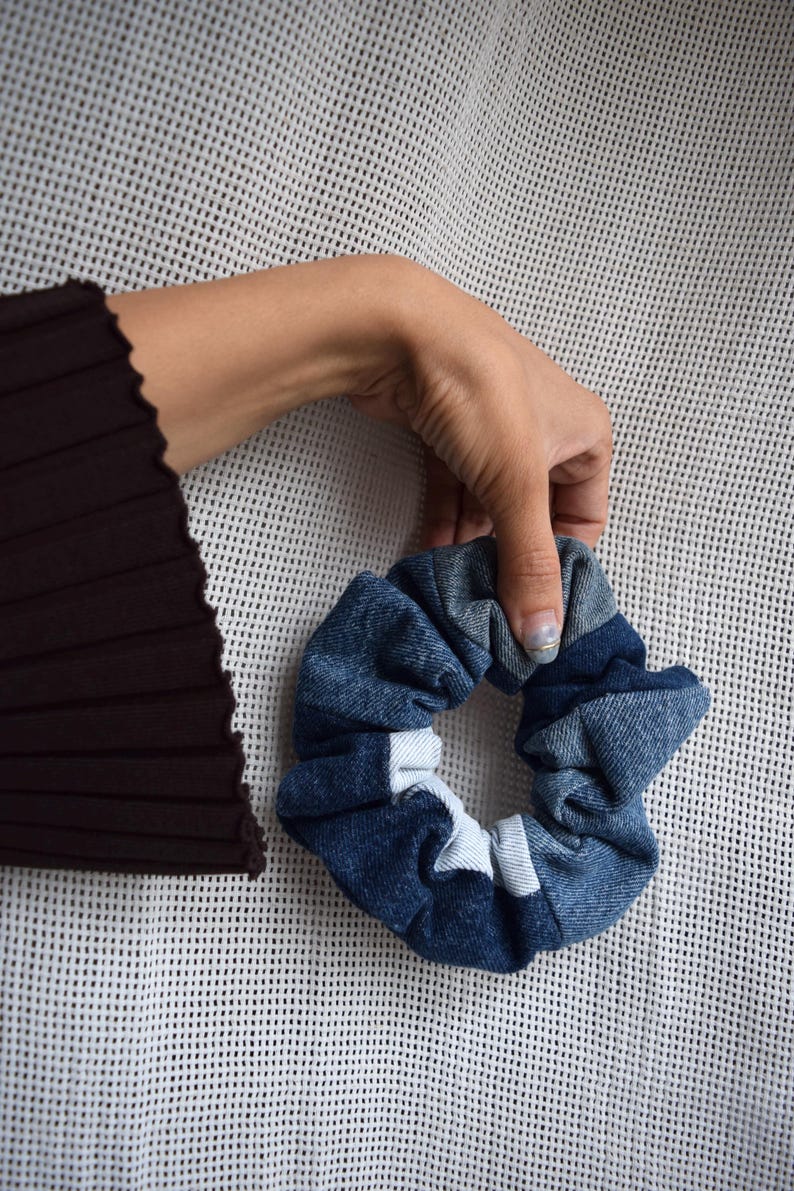 Denim Scrunchie, Patchwork Denim - Etsy