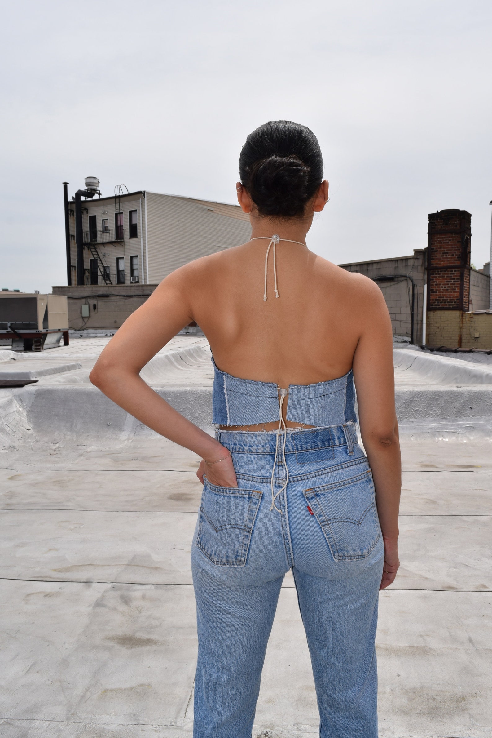 Denim Halter Top , Reworked Denim Shirt, Denim Top - Etsy