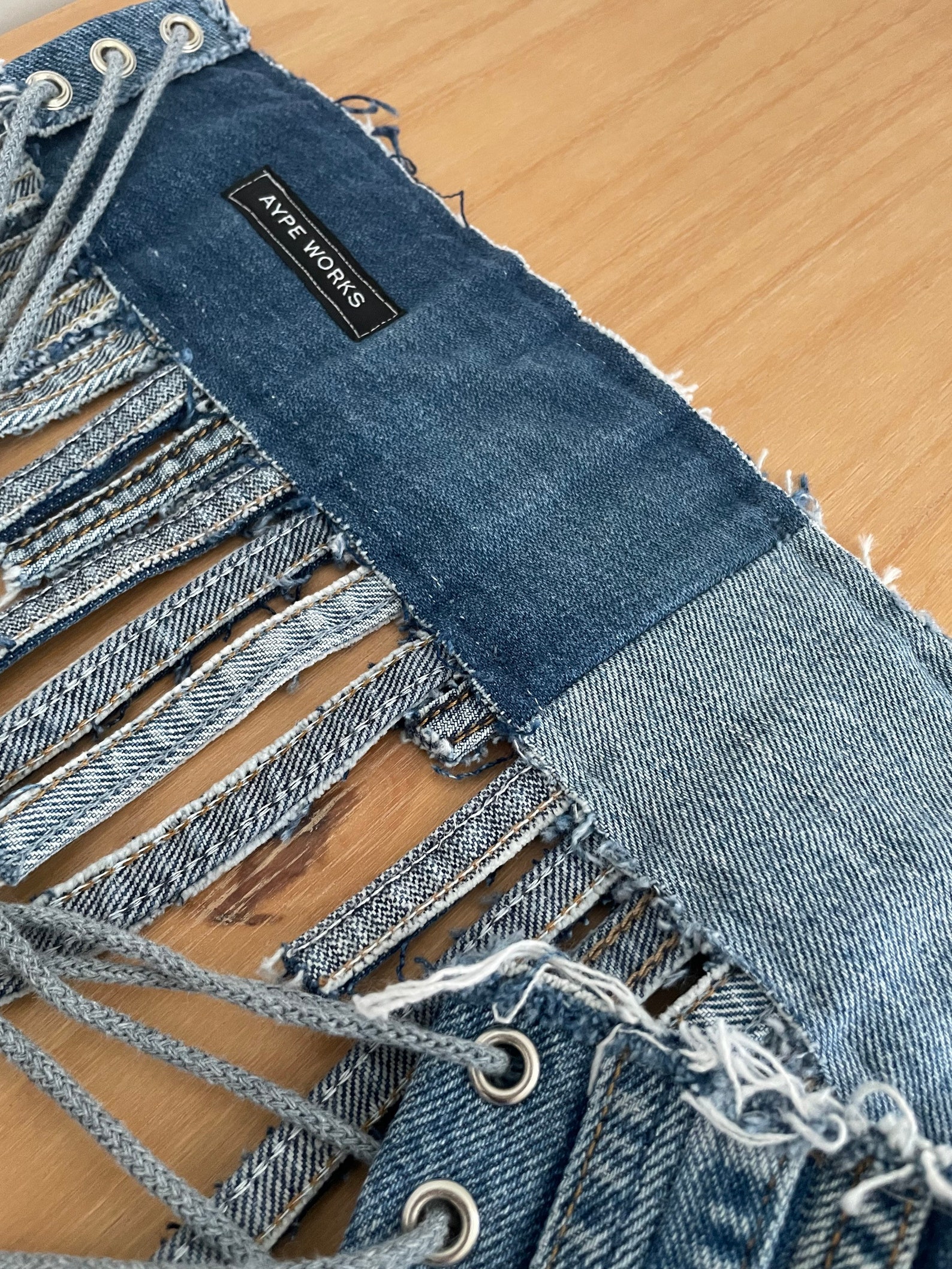 Denim Corset Belt Reworked Denim Belt Patchwork Denim Belt - Etsy