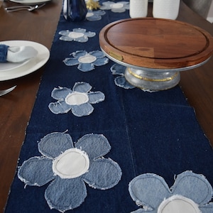 Recycled Denim Table Runner: Floral Patchwork, Raw Edge Decor - Etsy