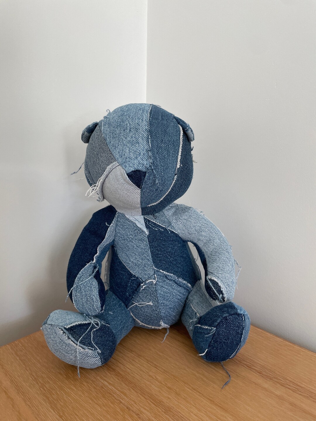 Denim Teddy Bear, Patchwork Teddy Bear, Unique Teddy Bear - Etsy UK
