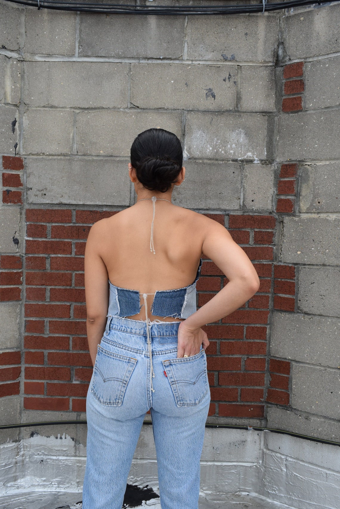 Denim Halter Top With Vinyl / PVC Reworked Denim Shirt Denim - Etsy