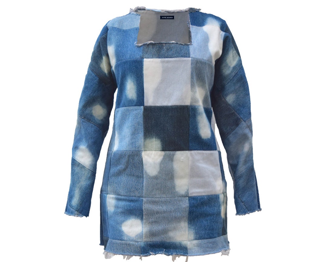 Denim Dress Recycled Denim Dress Bleached Denim - Etsy