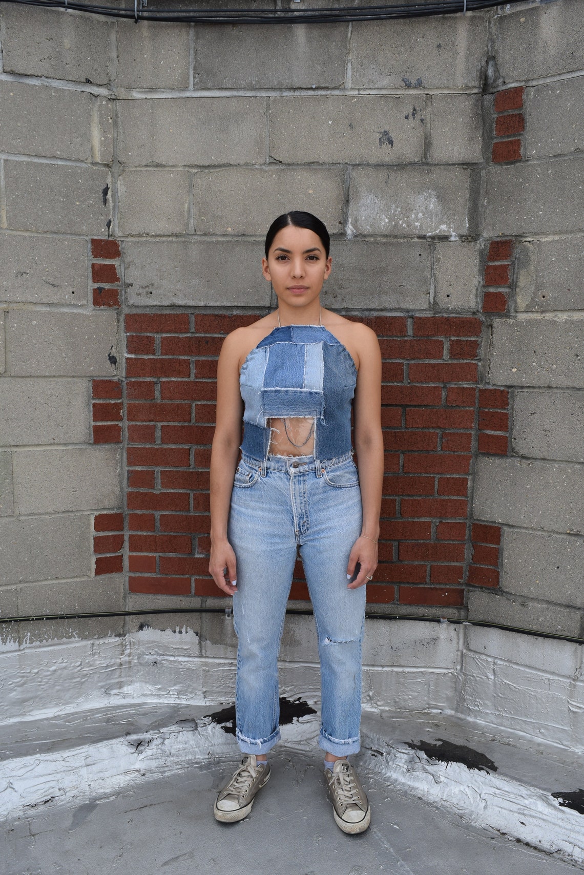 Denim Halter Top With Vinyl / PVC Reworked Denim Shirt Denim - Etsy