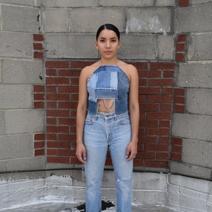 Denim Halter Top With Vinyl / PVC Reworked Denim Shirt Denim - Etsy